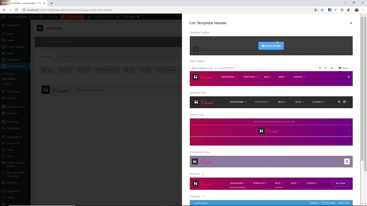 Create Horizonal Header - Visual Header - Header Builder for WordPress - YouTube