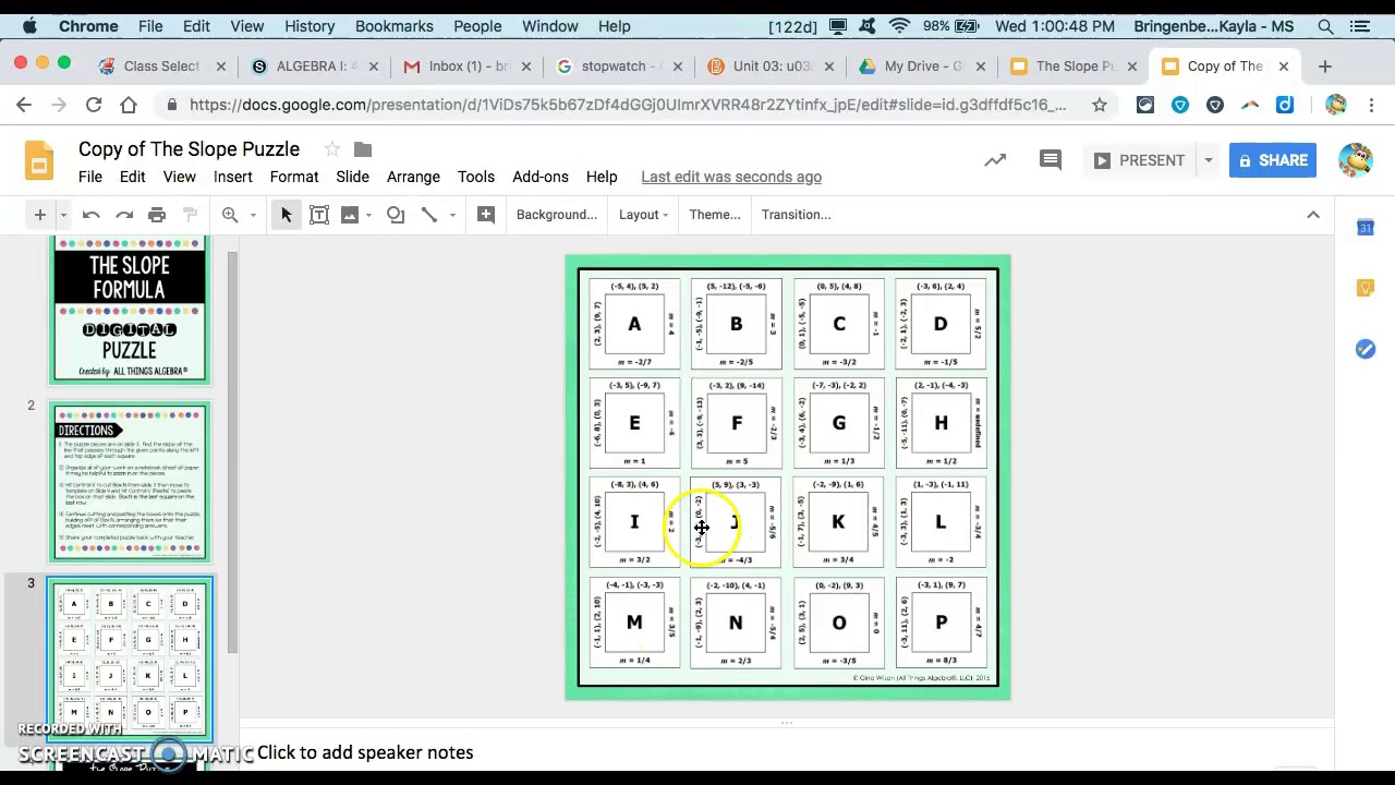 Finding Slope of 2 Points - Puzzle Activity Directions - YouTube