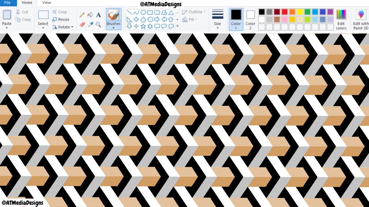 73. 3D wall painting design in MS Paint | Easy Op Art Drawing in MS ...