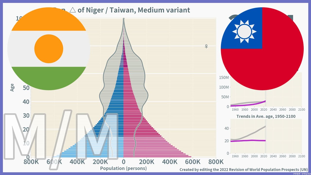 [🇳🇪Niger vs 🇹🇼Taiwan] Comparison of Population Pyramids (1950-2100 ...