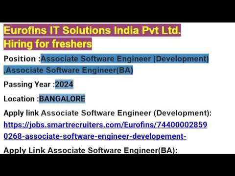 Eurofins IT Solutions India Pvt Ltd. Hiring for freshers(2024) - YouTube