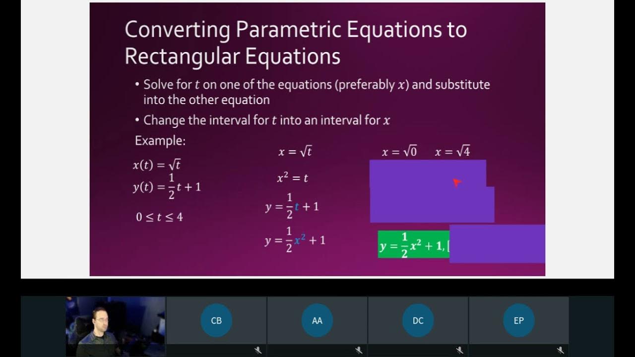 5.11 (Day 2) Convert between Rectangular and Parametric Equations - YouTube