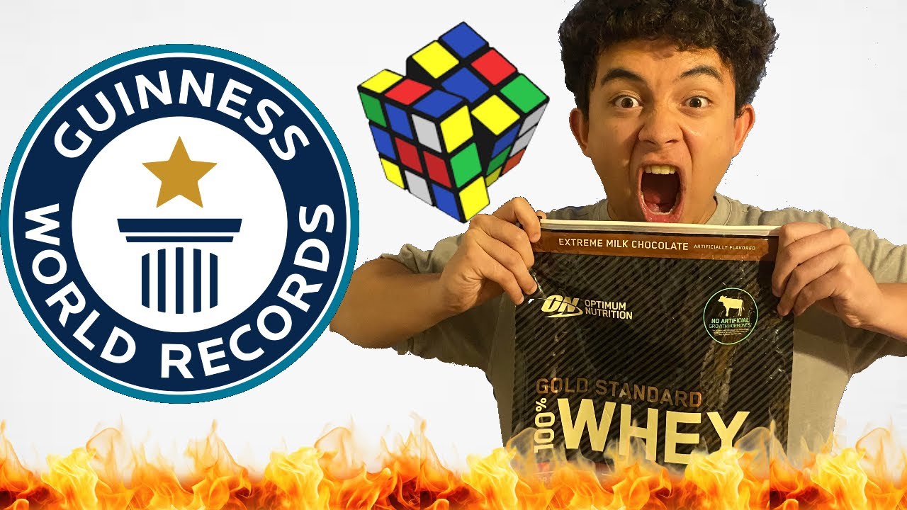 *NEW WORLD RECORD* - GUY SOLVES RUBIKS CUBE AND DRINKS PROTEIN SHAKE IN ...