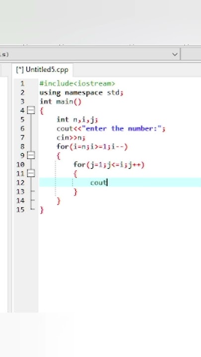 Inverted half pyramid of * in c++ |part:-3| #programming #coding #shorts #ytshorts - YouTube