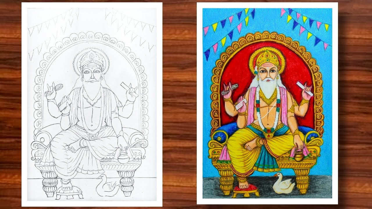 Easy Vishwakarma Puja Drawing | Lord Viswakarma Drawing | Biswakarma ...