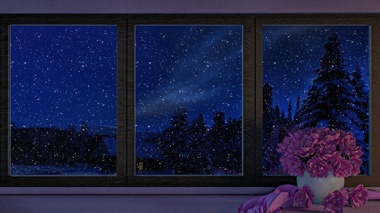 Winter Ambience 🔥 Snowing Outside Window | 3 hour cold winter snowstorm ...