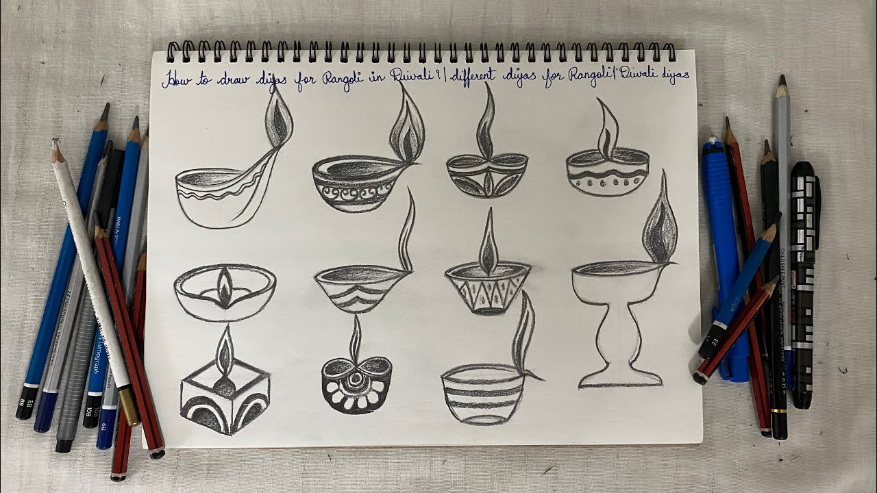 How To Draw Diyas For Diwali? | Decoration For Diwali With Diyas ...