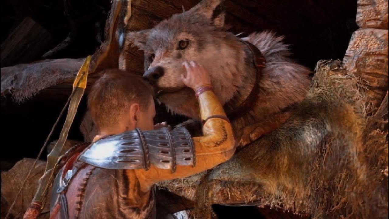 God of War Ragnarok Atreus Pets the Doggies Speki and Svanna Cute Scene ...