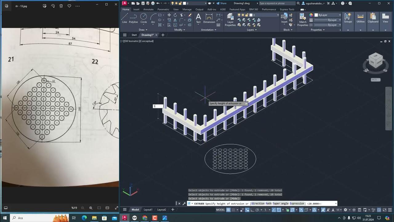 AUTOCAD 2025 ARRAY KOMUTLARI, POLAR, RECTANGULAR, PATH - YouTube