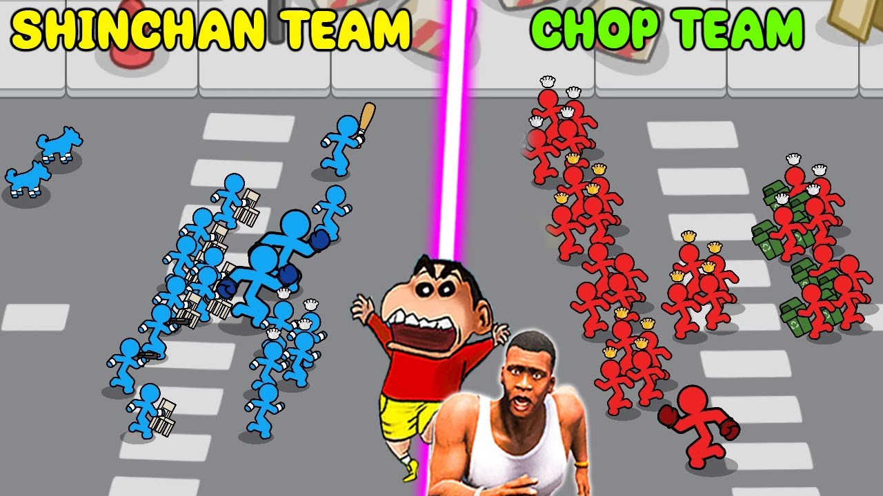 SHINCHAN ARMY VS CHOP ARMY Stick Fight Warriors with FRANKLIN & CHOP ...