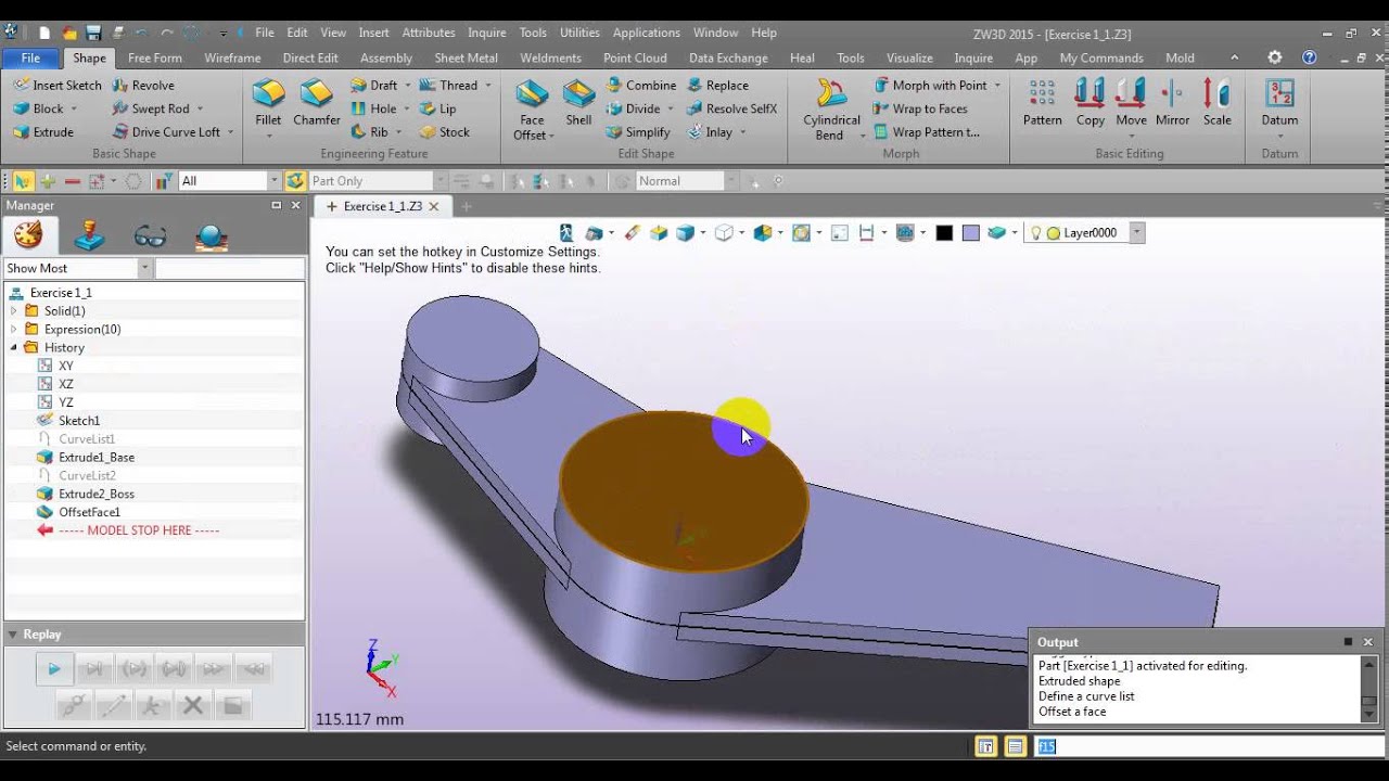 Using a sketch,Extrude,Hole And Fillet In ZW3D 2015 CAD/CAM - YouTube