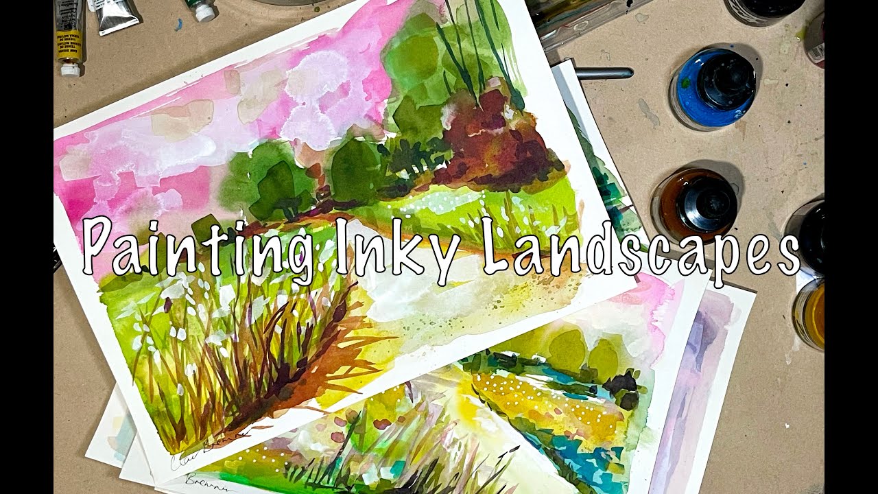 Painting Loose Inky Landscapes - Acrylic ink and gouache - YouTube