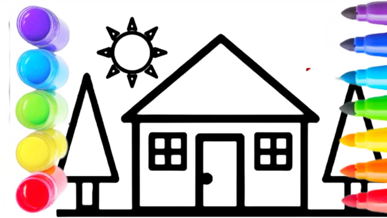 Cute House 🏡 Drawing, Painting & Coloring For Kids and Toddlers_ Kids ...