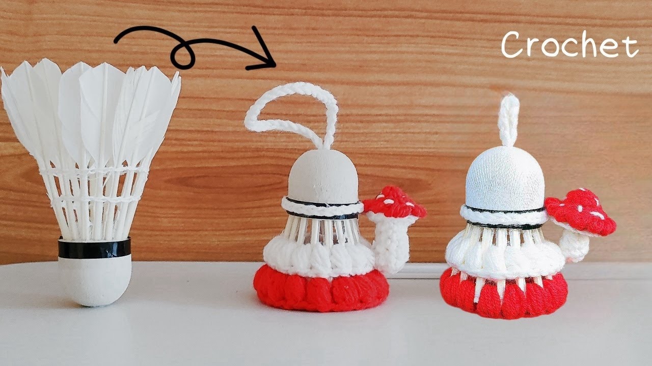 Crochet badminton mushroom key medals - YouTube