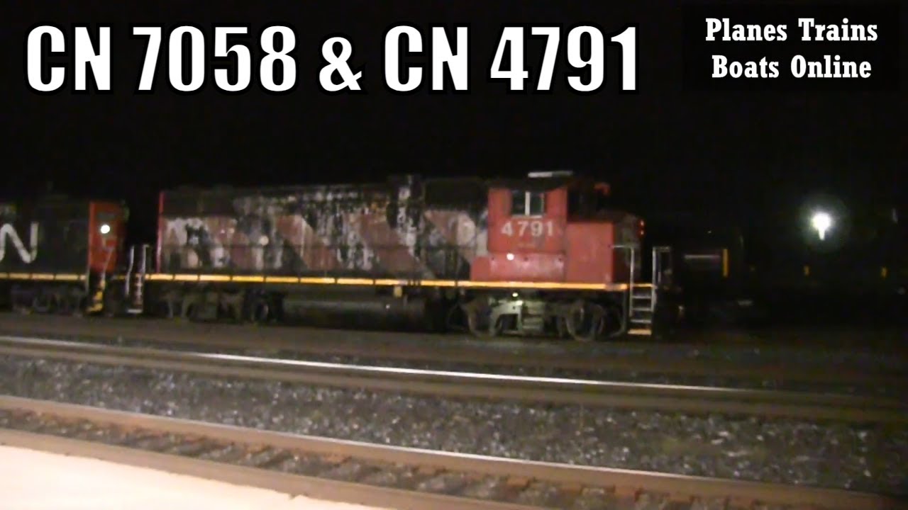 Industrial Train With CN 7058 & CN 4791 Locomotives In Sarnia - YouTube