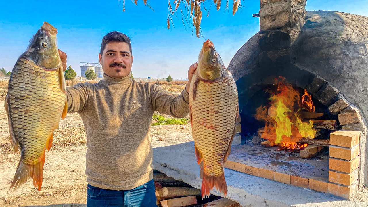 COOKING BIG FISH With Vegetables in Wood Oven. Look at That Tender Meat ...