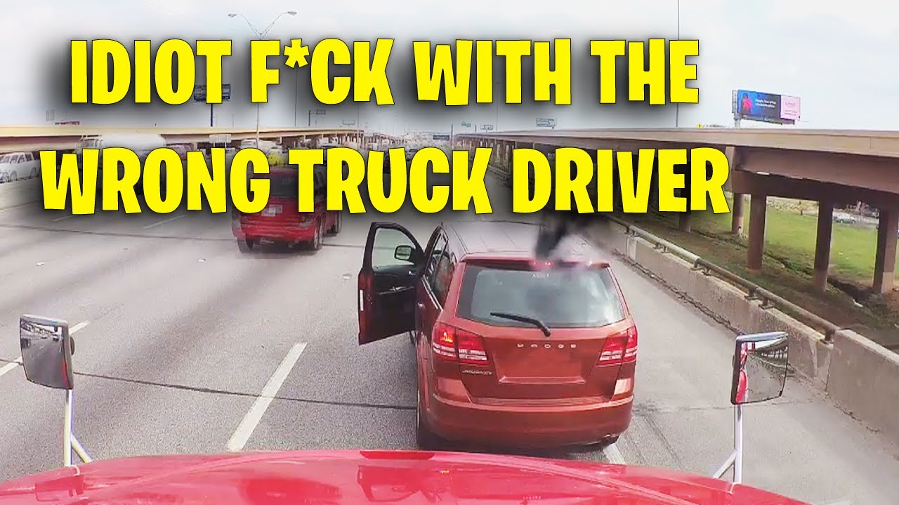 IDIOT F*CK WITH THE WRONG TRUCK DRIVER | Brake Check, Road Rage ...