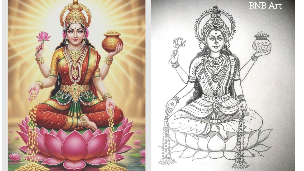 Maa Lakshmi Drawing Easy | How to Draw Maa Lakshmi | Maha Lakshmi ...