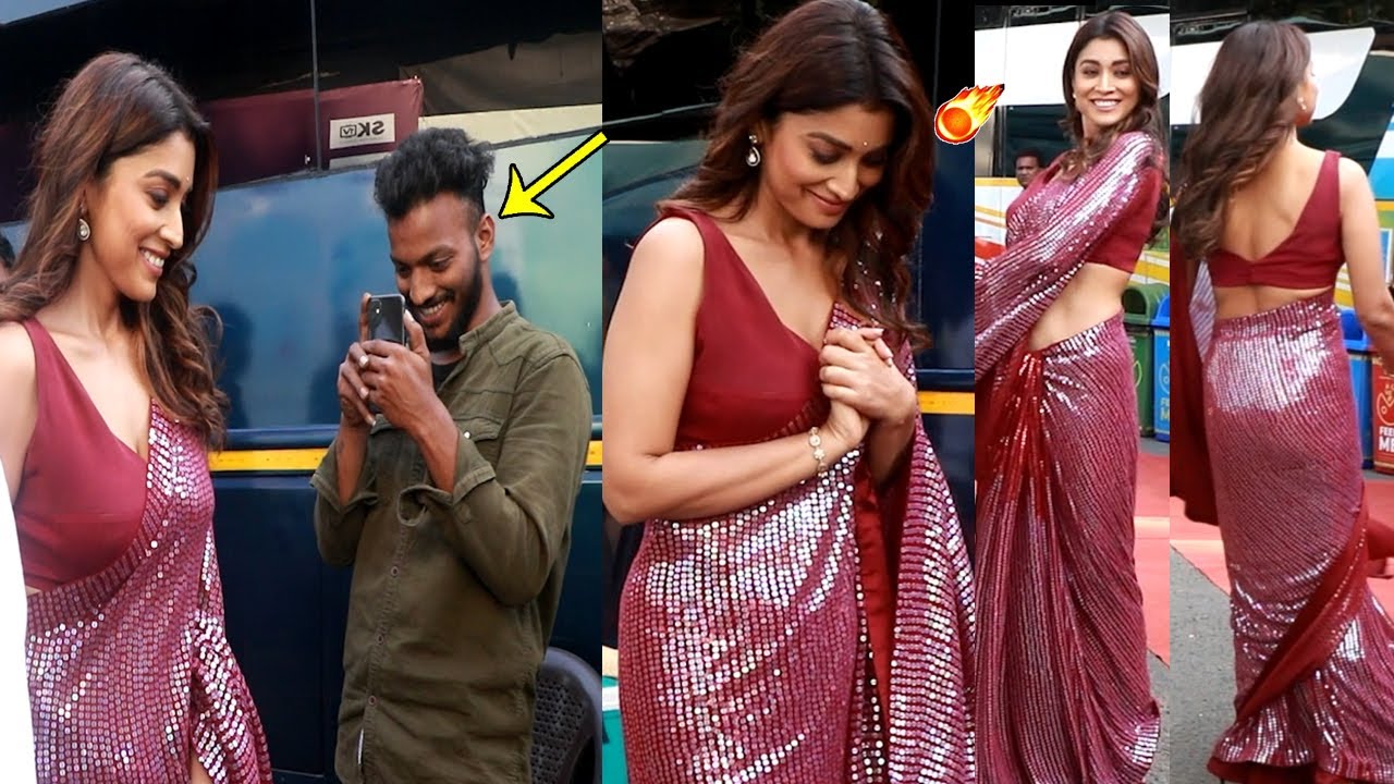 Actress Shriya Saran STUNNING Looks In In Red Saree At Drishyam 2 ...