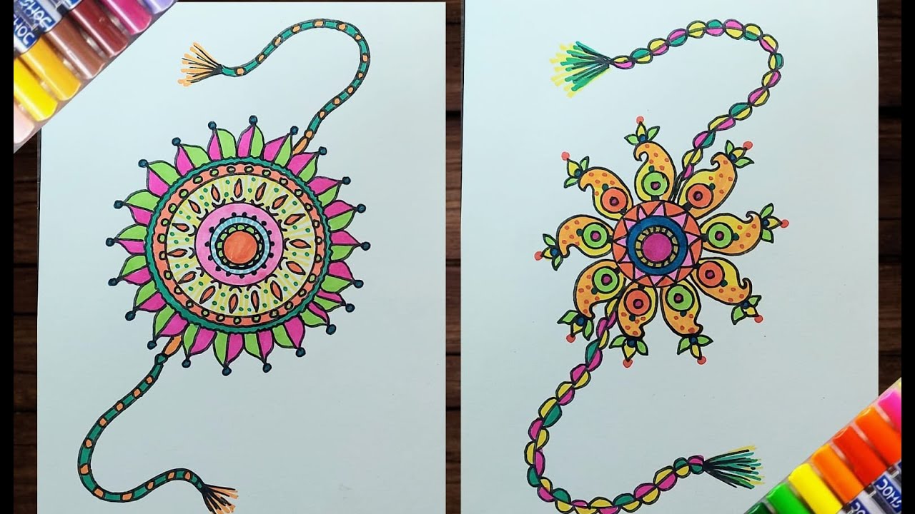 2 beautiful Rakhi drawing / Rakhi drawing easy / How to draw Rakhi ...