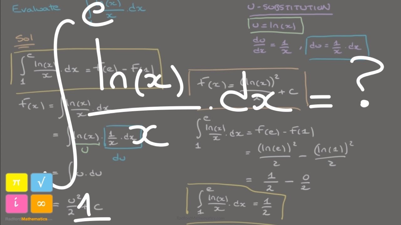 u substitution for integration - Definite Integral ln(x)/x - Example ...