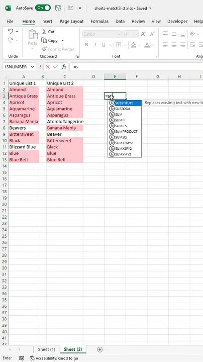 Find Matching Values in Two Lists - Excel #Shorts - YouTube