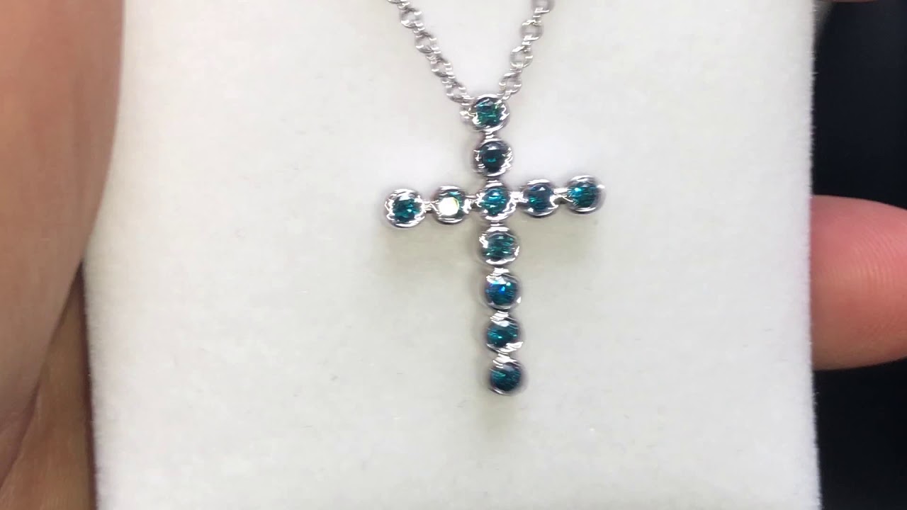 Blue Diamond Cross Pendant Necklace - YouTube