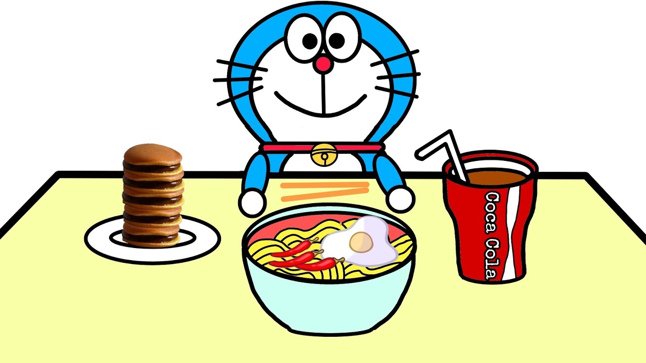 Mukbang Animation ASMR | Doraemon eating Dorayaki & Spicy Soup Noodles ...