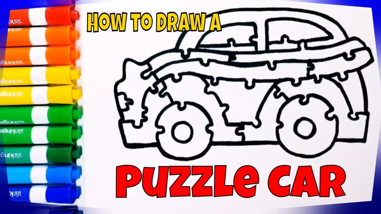 How to Draw a Colorful Puzzle Car for Kids - YouTube
