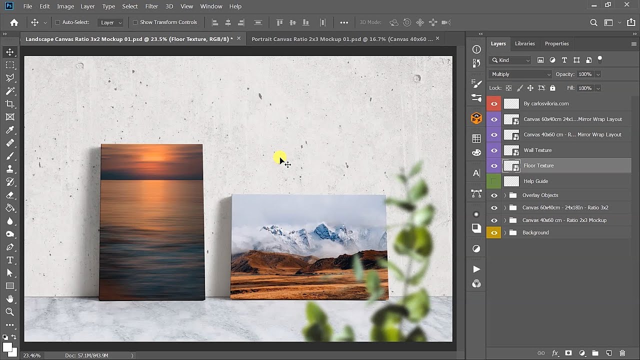 Mixing Canvas Mockups and Overlay Objects on Photoshop - YouTube