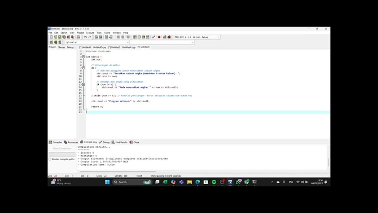 Praktik pemrograman Do dan While menggunakan dev c++ - YouTube