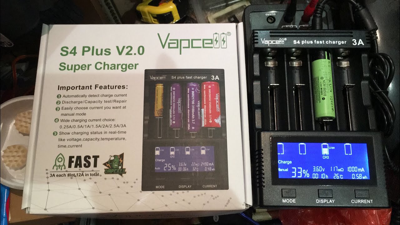 [Распаковка] Зарядное устройство Vapcell s4 plus v2.0 для 18650 26650 imr inr icr и др. - YouTube
