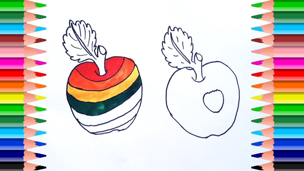 How to draw rainbow apple fruit | Fruit Creative coloring pages | Color ...