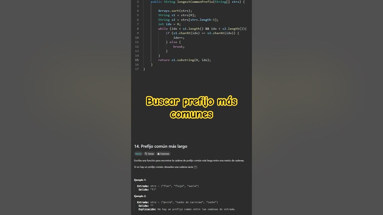 Como resolver problema programación #letcode | cadena de prefijo común más larga #java #backend ...