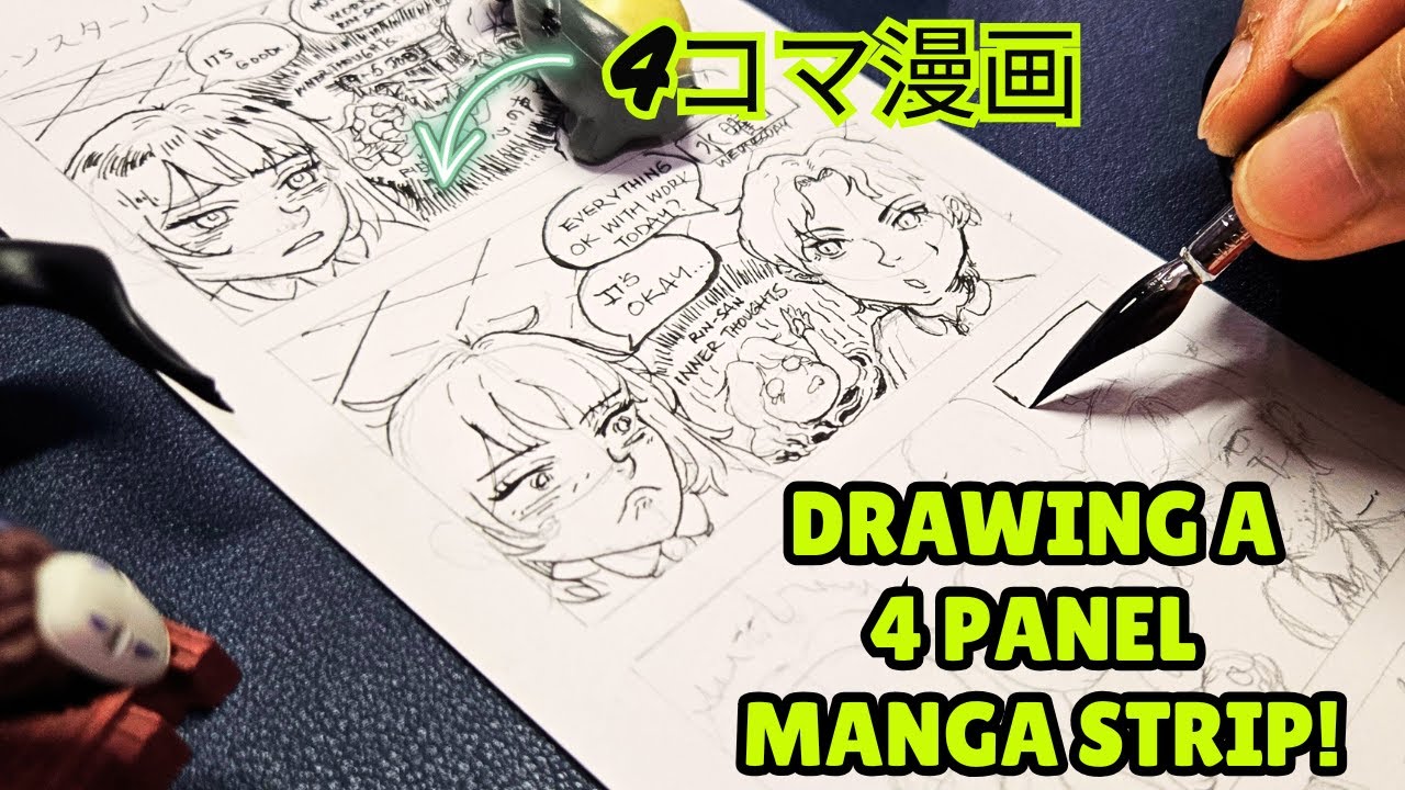 EP20 DRAW WITH ME! INKING my 4 cell manga strip (Yonkoma) - Monster ...