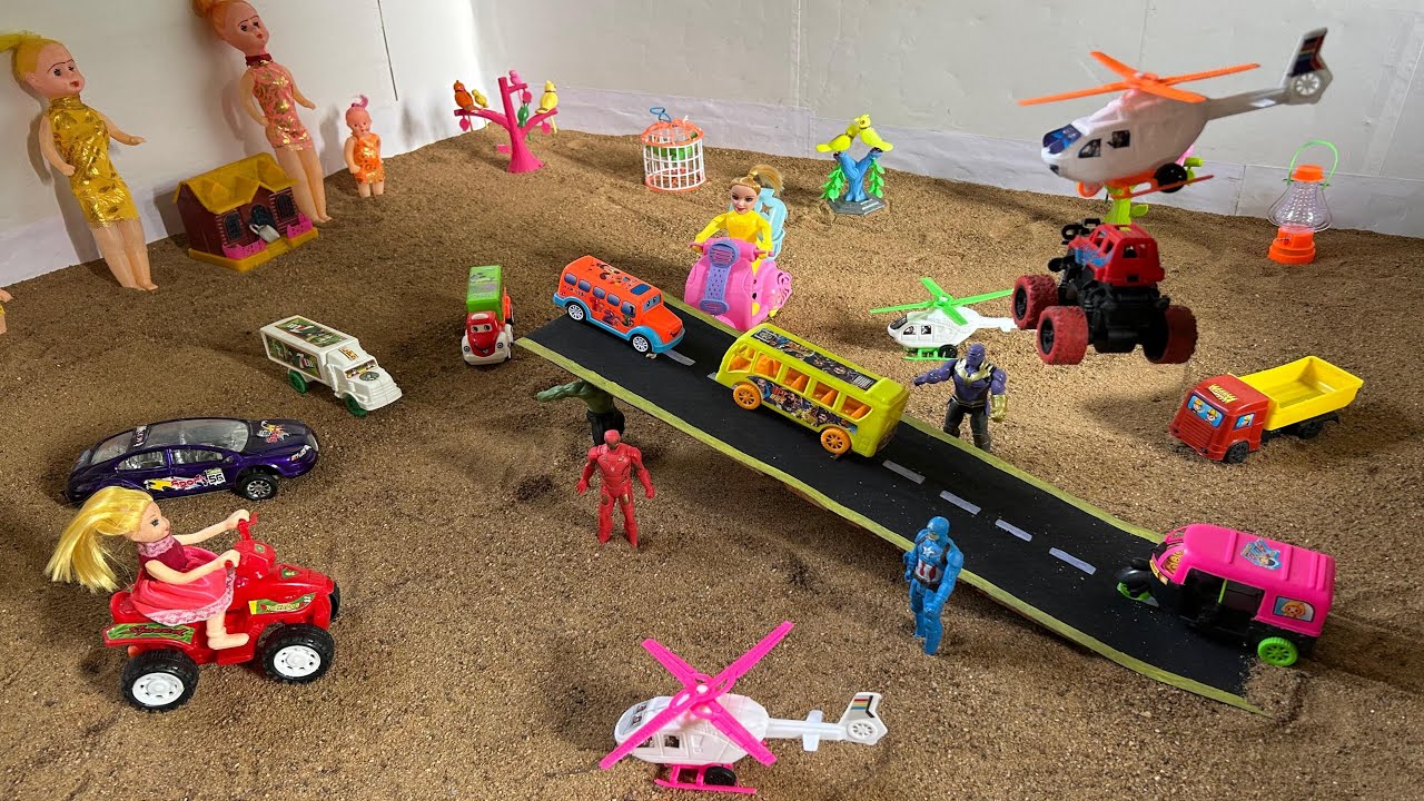 Kids Toy Hummer Bus Truck Helicopter Train | Barbie Doll Village life ...
