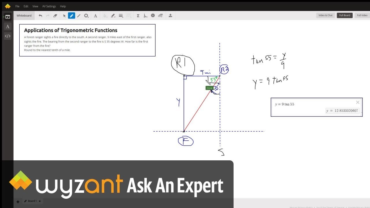 Use right triangle trig to solve for a missing leg given measure of the ...