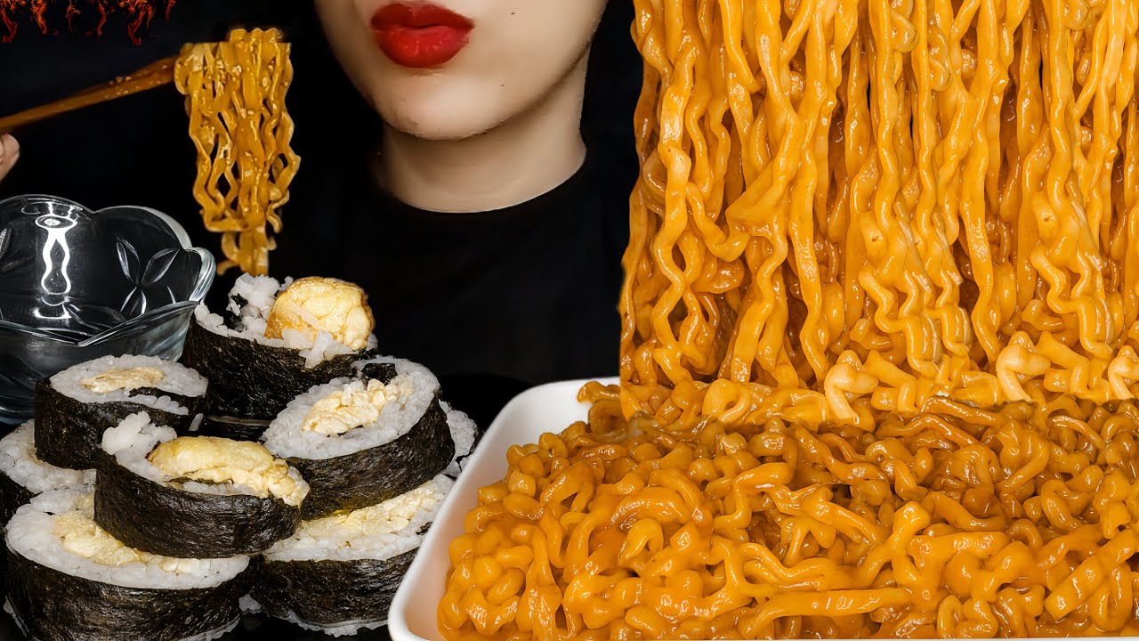 ASMR Eating Gimbap, Buldak Carbonara Noodles Mukbang |Spicy Noodles ...