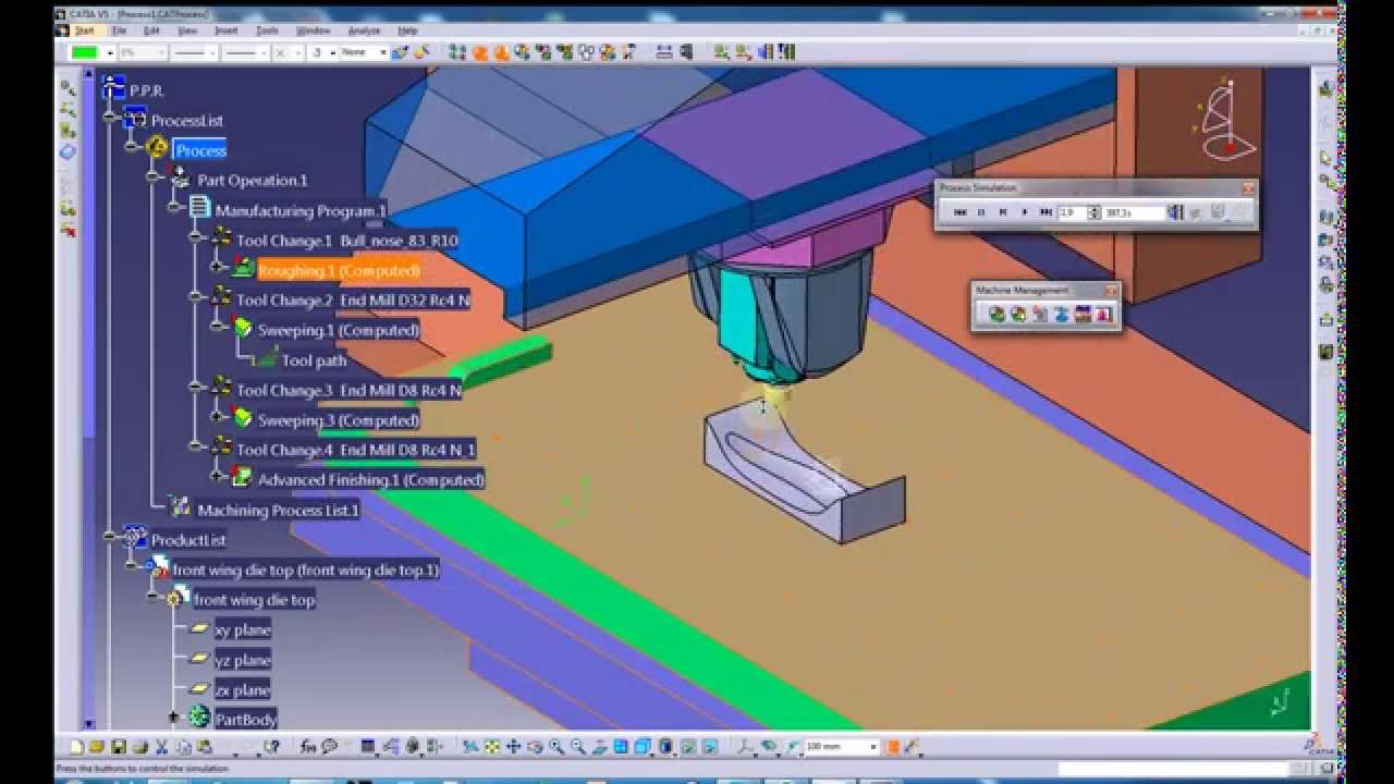 Tests: CATIA 3axis milling machine simulation - YouTube
