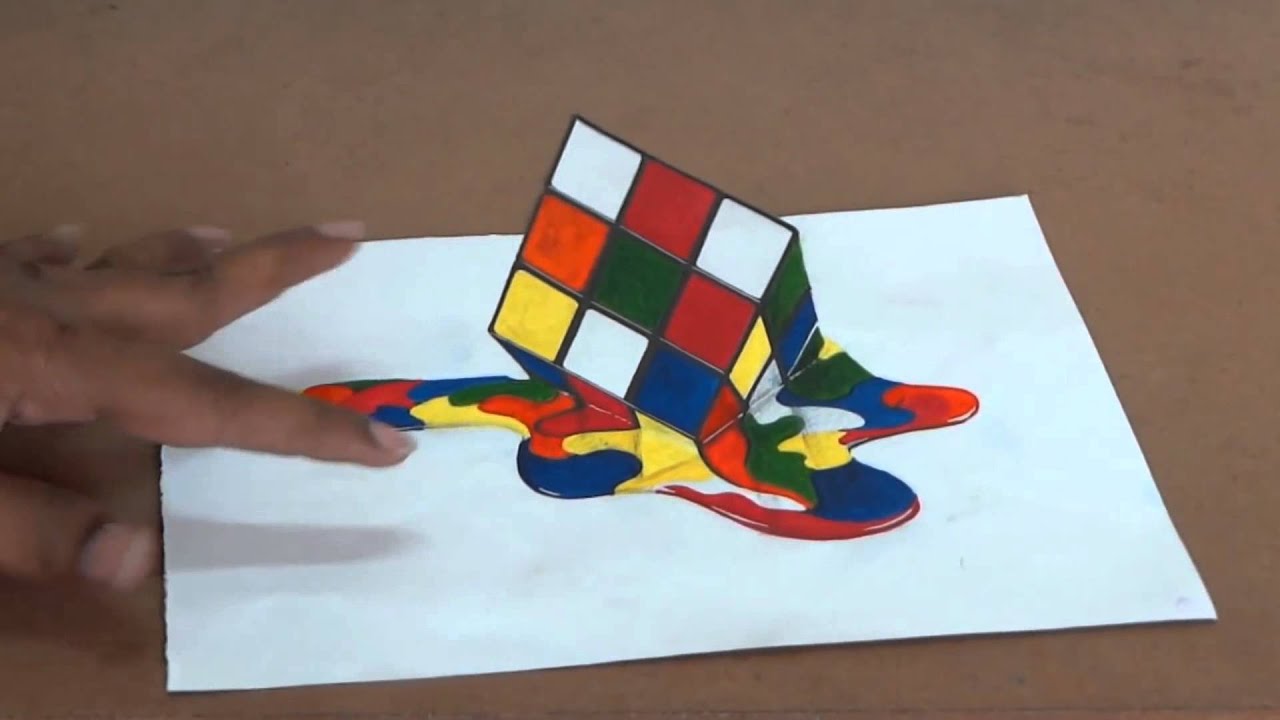 ART IN 1 MINUTE : Anamorphic Illusion "Melting Rubik's Cube" 3D Drawing ...