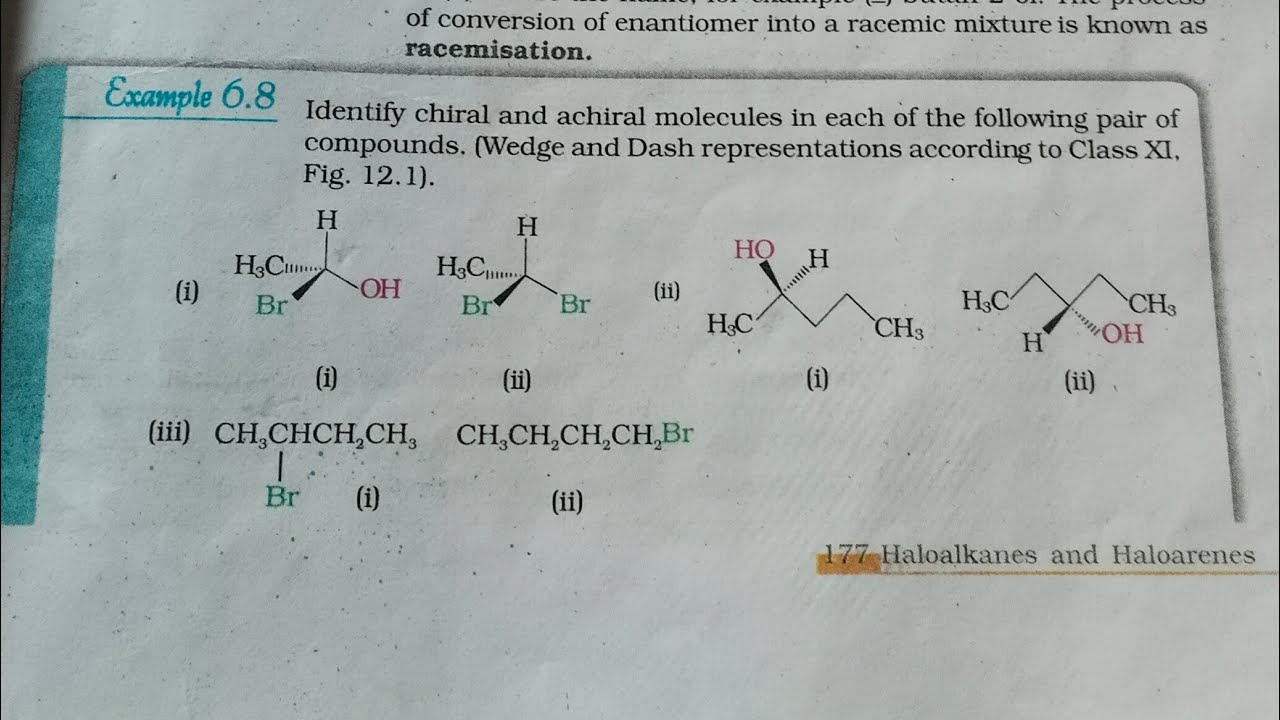 identify chiral and achiral molecule in each of the following pair of ...