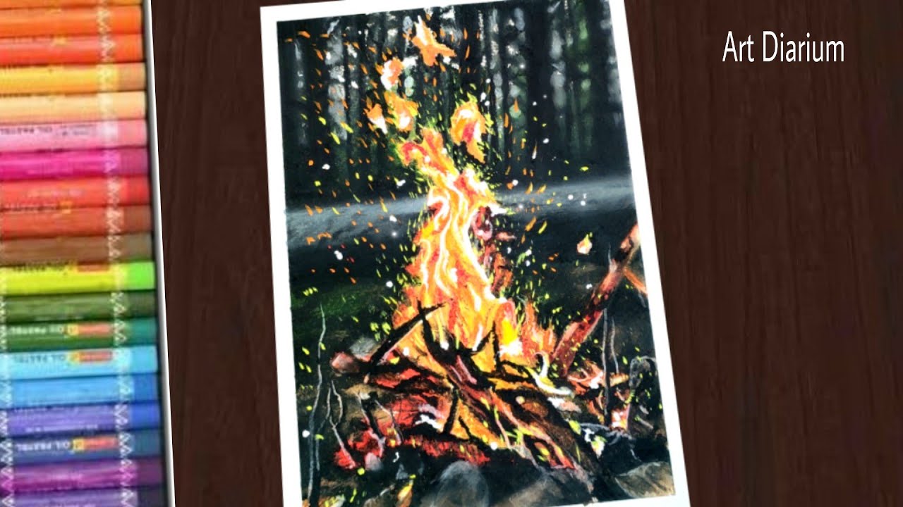 Easy Bonfire Drawing with Oil Pastel for Beginners - STEP by STEP - YouTube