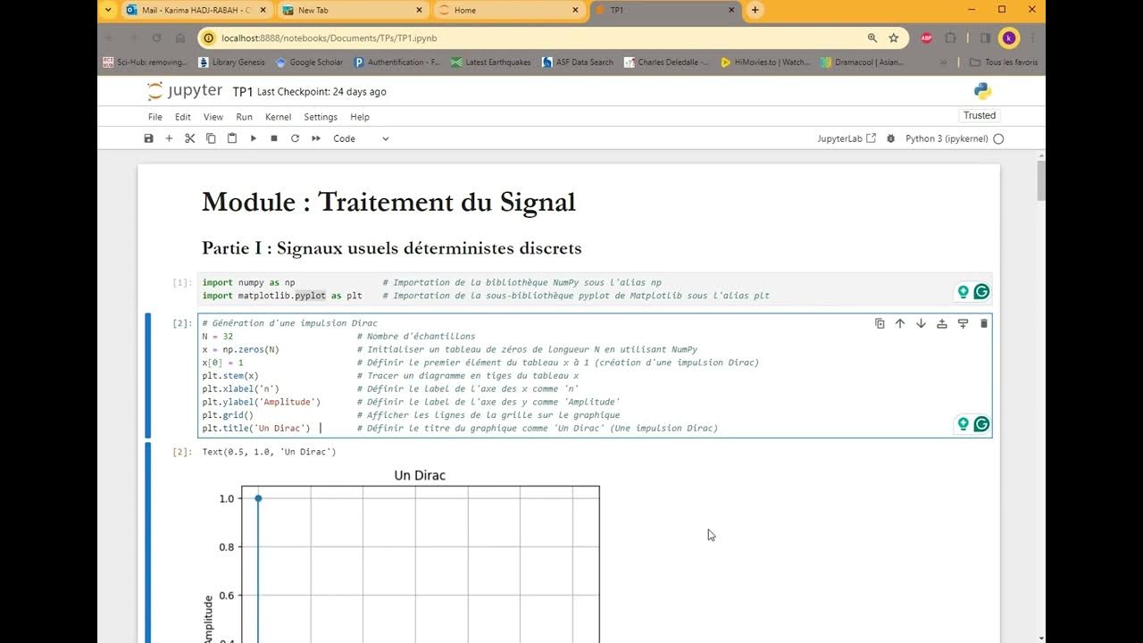 TP 1 Traitement du Signal | Impulsion de Dirac et Echelon (sous Python ...