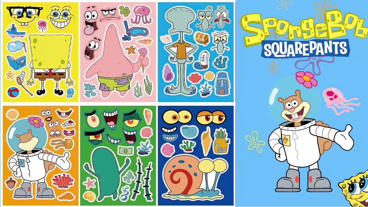 The SpongeBob Movie DIY Silly Face Stickers with Sandy, Squidward,Gary ...
