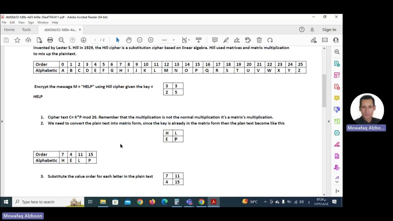 9 2 Hill Cipher Encryption, 2by2 Matrix - YouTube