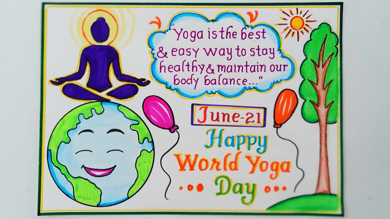 World Yoga Day Drawing Easy Steps//World Yoga Day Poster Drawing Idea ...