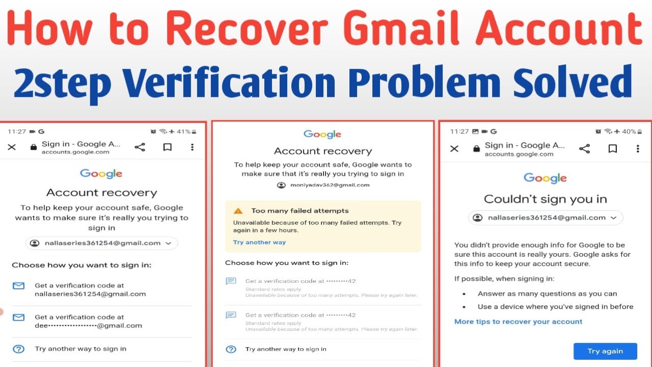 how to recover gmail account 2 step verification | google account ...