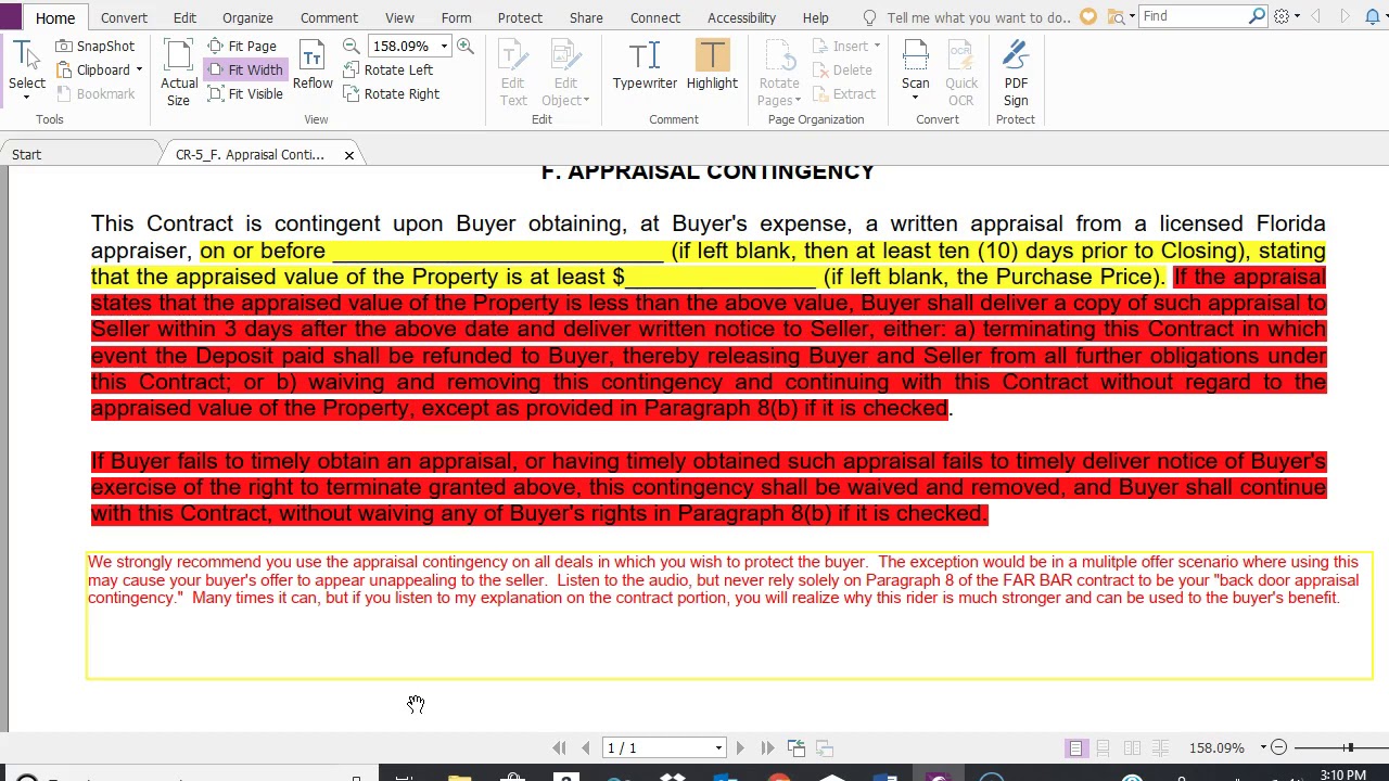 Rider F Appraisal Contingency to FARBAR - YouTube