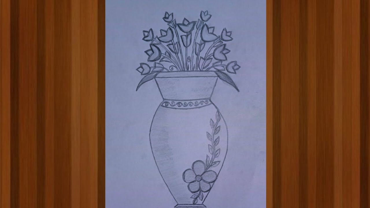 Flower Pot Drawing With Pencil ||How To Draw Flower With Vase ...