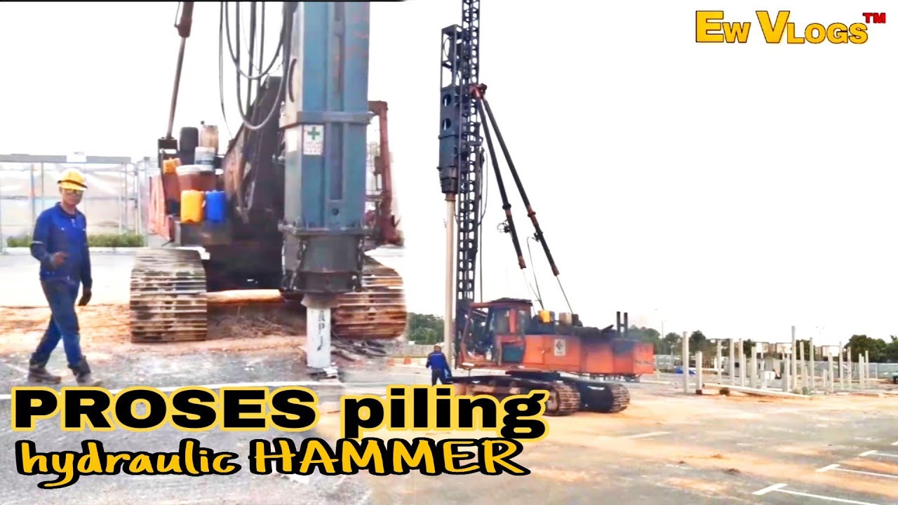 Proses piling hydraulic pile hammer - YouTube